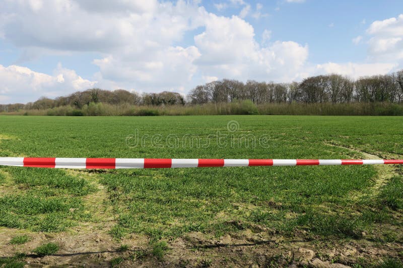 No Go Area: Landscape Behind White and Red Barrier Tape Stock Image ...