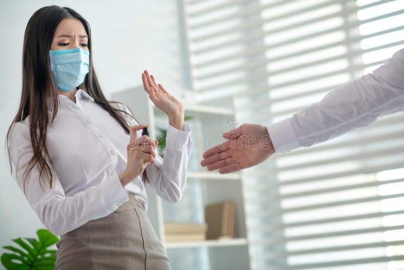 Young Woman in a Protective Mask Feeling Scared Stock Image - Image of ...