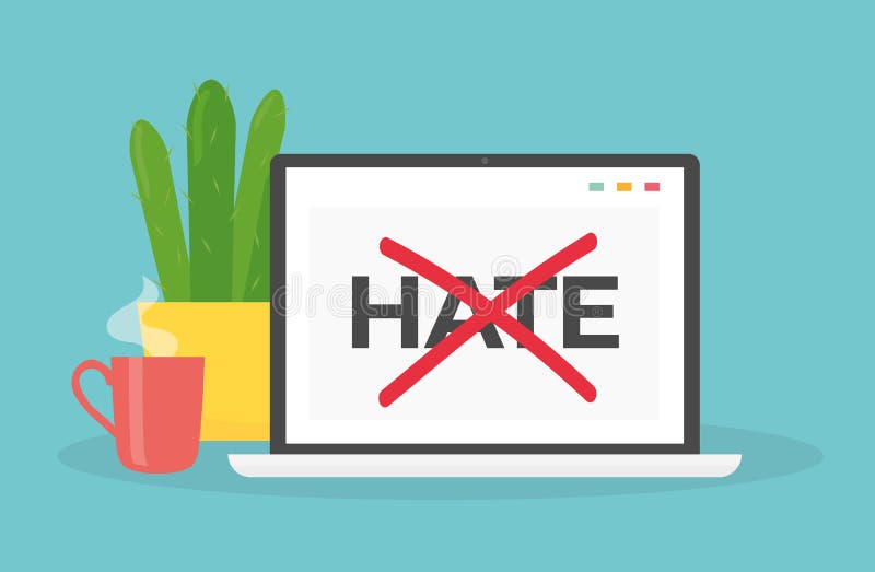 No Hate Concept, Crossed Out Word on Computer Screen Stock Vector ...