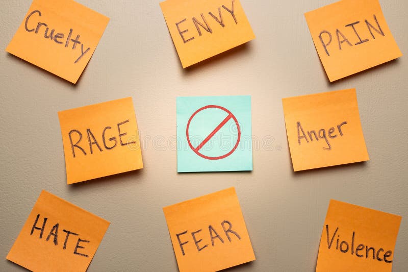 No Hate Concept, Stop Violence Fear Anger Rage Negativity Sticky Notes ...