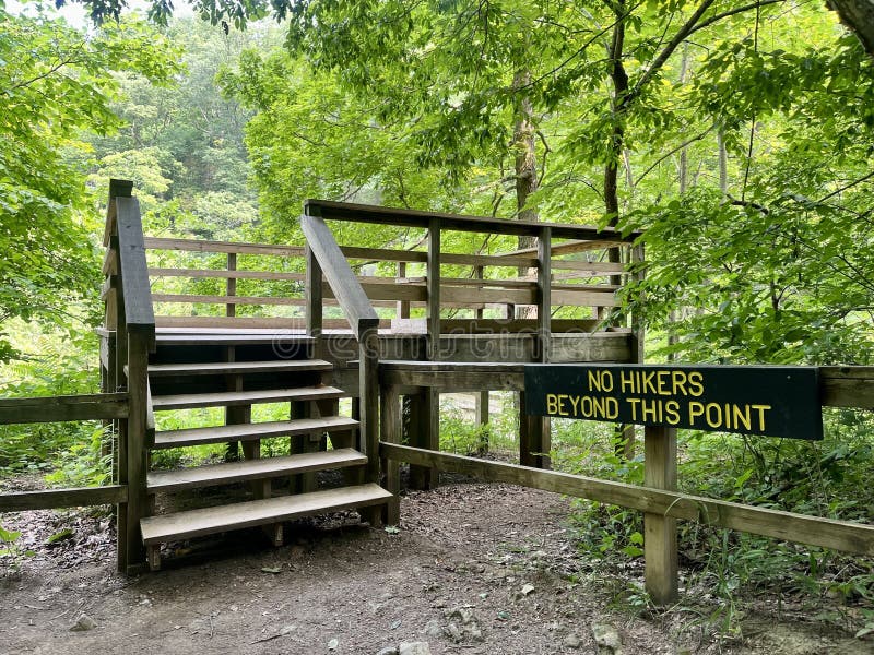 No Hikers Beyond this Point Sign and a Viewing Deck Stock Photo - Image ...