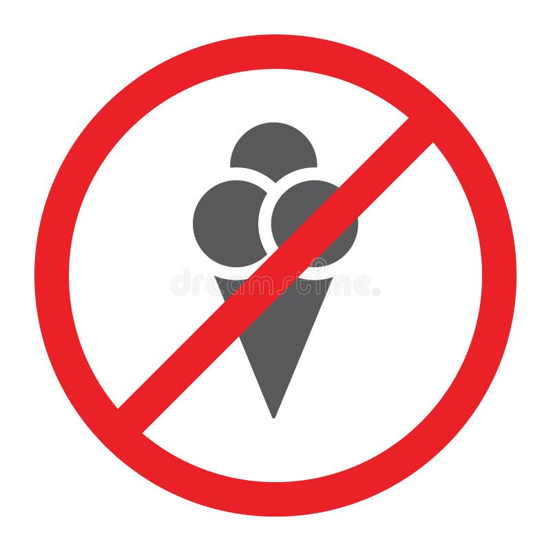 No Ice Cream Glyph Icon, Prohibited and Ban, No Food Sign, Vector ...