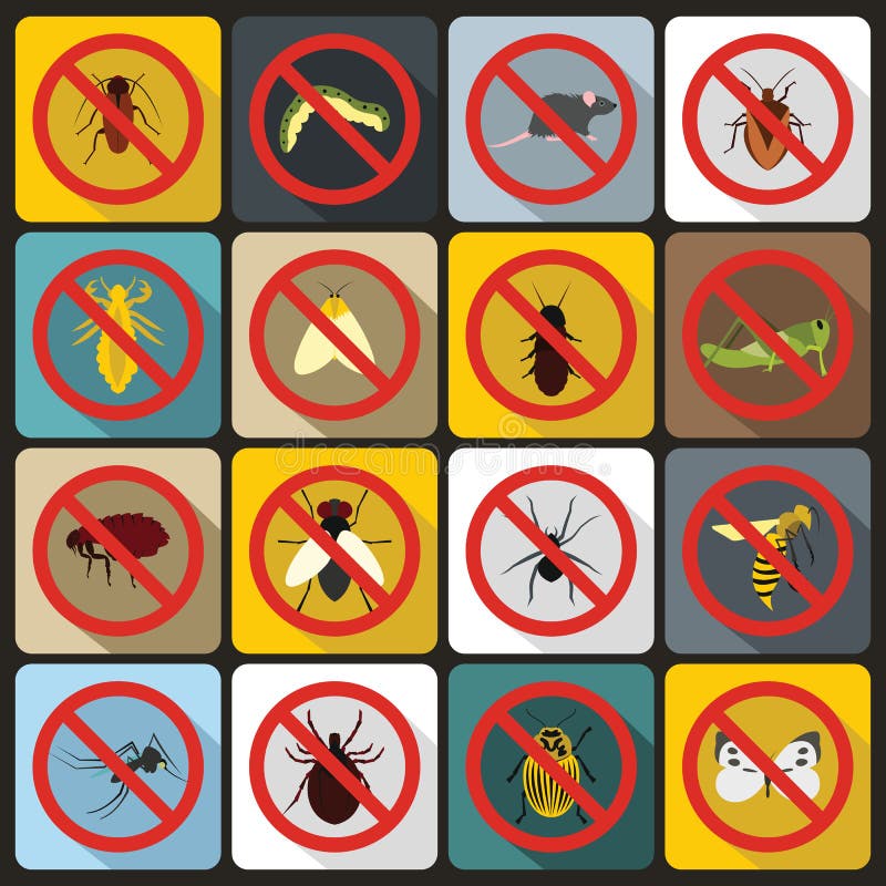 No Insect Sign Icons Set, Flat Style Stock Vector - Illustration of ...