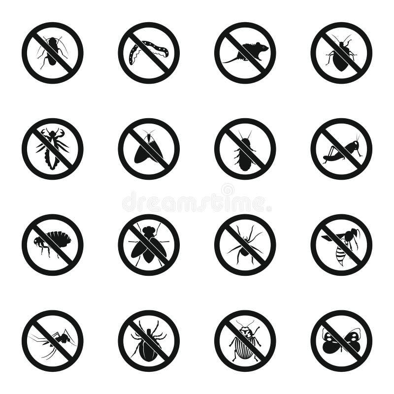 No Insect Sign Icons Set, Simple Style Stock Vector - Illustration of ...