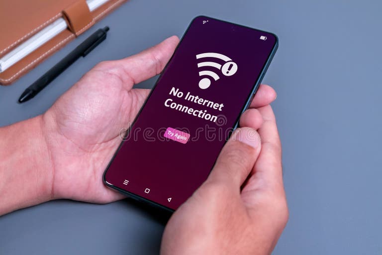 No Internet Access or Bad Connection Concept. Man Using Smartphone with ...