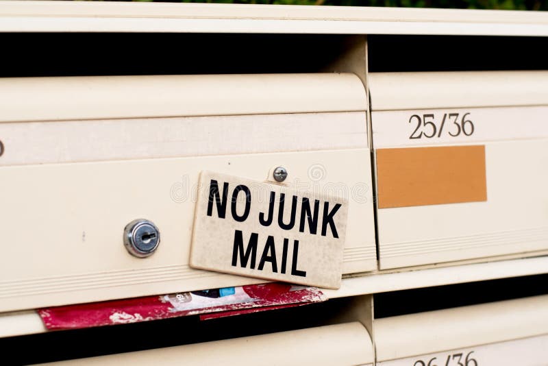 No Junk Mail Sign on Letter Boxes Stock Image - Image of home ...