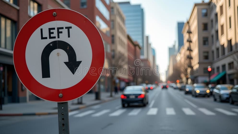 No Left Turn Sign in Urban Setting Stock Illustration - Illustration of ...