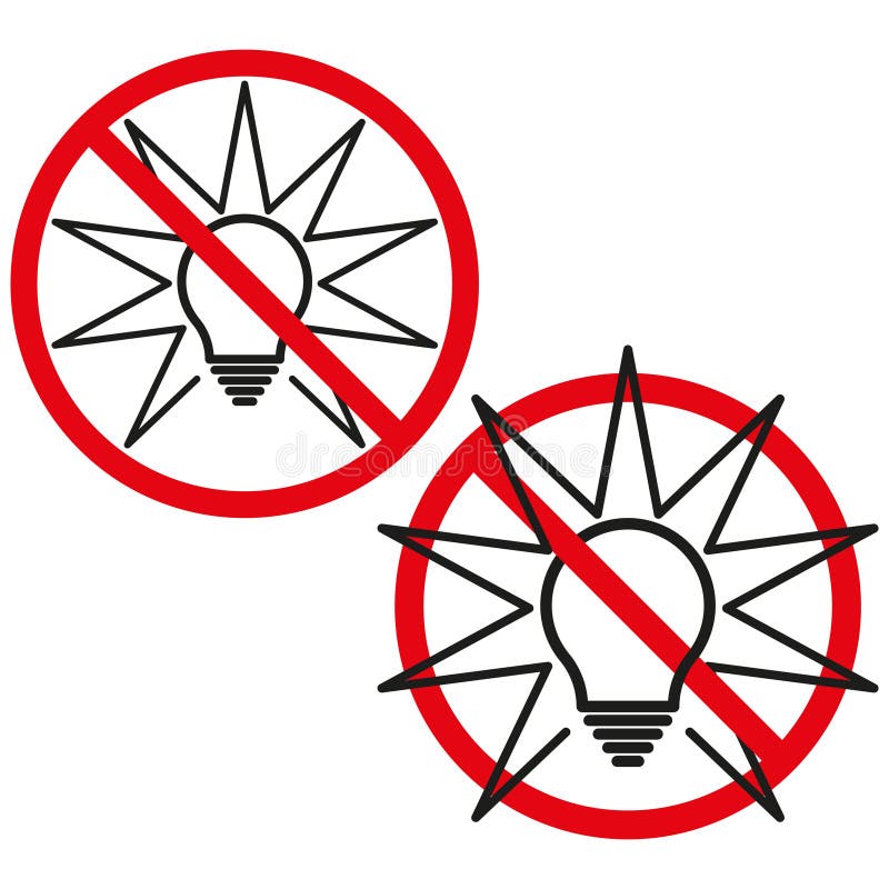 No Lightbulb Warning. Prohibited Light Symbol. Red and Black Design ...