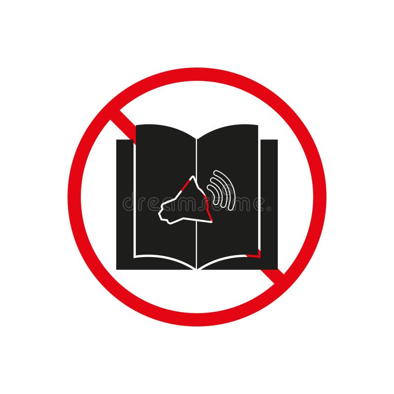 No Loud Reading. Open Book Icon. Red Prohibition Sign. Vector Symbol ...