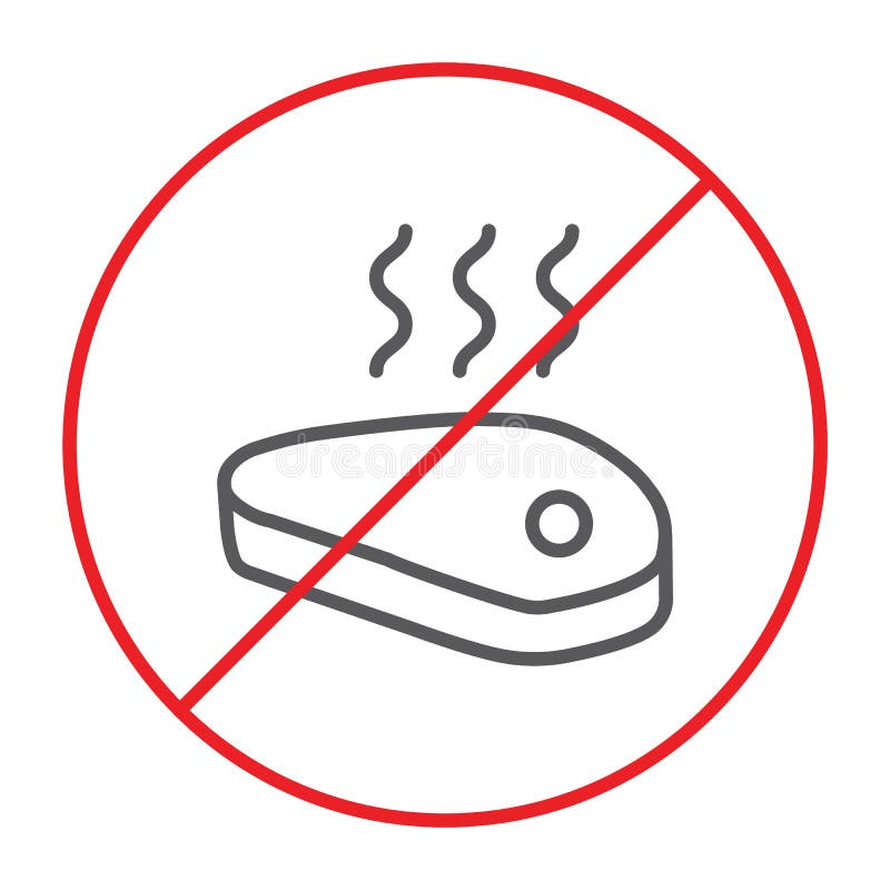 No Meat Thin Line Icon, Prohibited and Forbidden, Vegetarian Sign ...