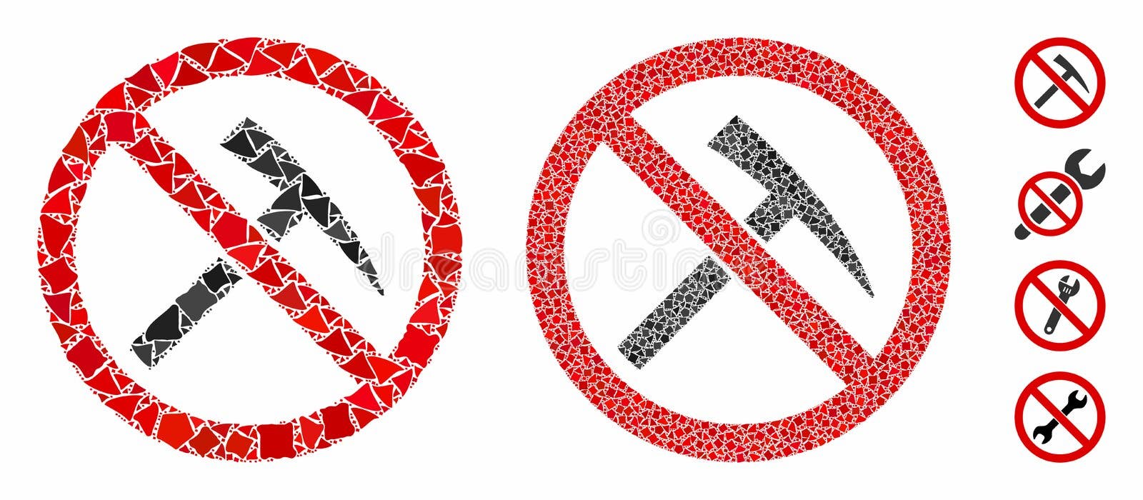 No Mining Tools Icon with Distress Work Permit Seal Stock Illustration ...