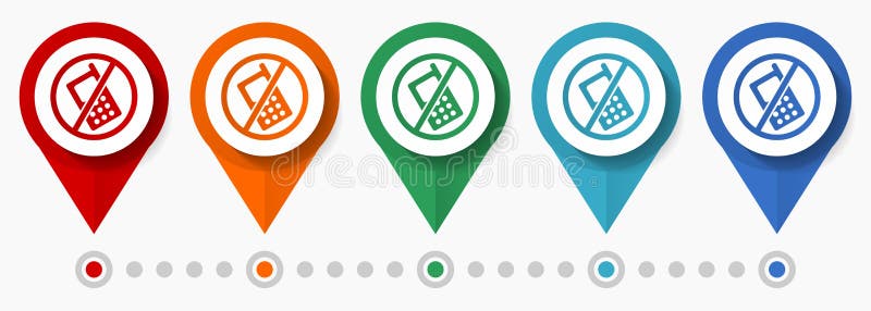 No Mobile Phone Concept Vector Icon Set, Flat Design Pointers ...