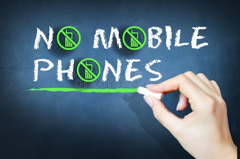 No Mobile Phones Text on Chalkboard Stock Photo - Image of permitted ...