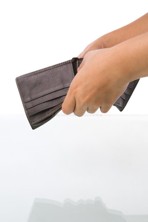 Wallet with No Money Inside Stock Image - Image of fingers, money: 9801495