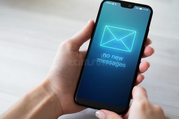 No New Messages Text on Mobile Phone Screen. Stock Photo - Image of ...