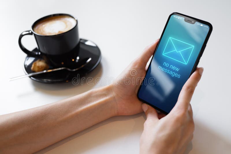 No New Messages Text on Mobile Phone Screen. Stock Photo - Image of ...