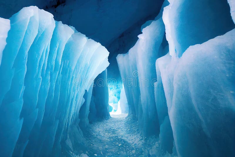 No One in Long Frozen Tunnel in Ice Cave. Stock Illustration ...