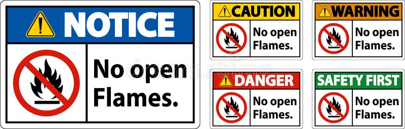 No Open Flames Label Sign on White Background Stock Vector ...