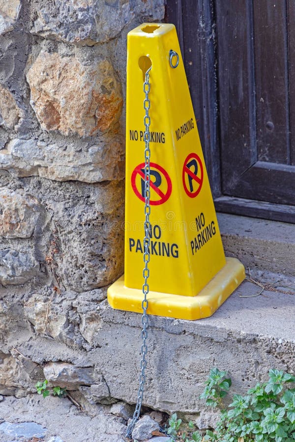No Parking Sign Chain stock image. Image of yellow, street - 360658957