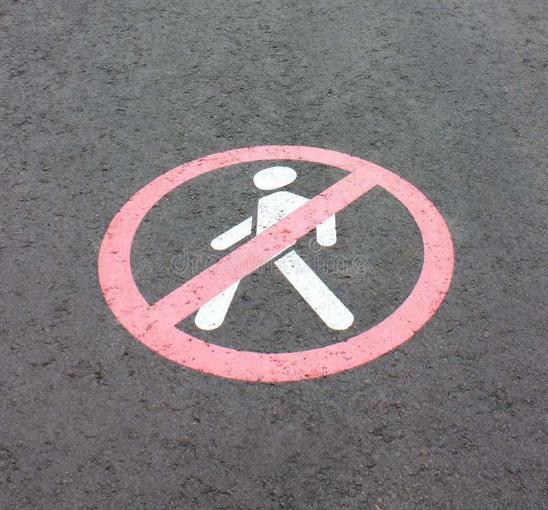 No Pedestrian Traffic Sign on Asphalt. Sign with White Men in Red ...