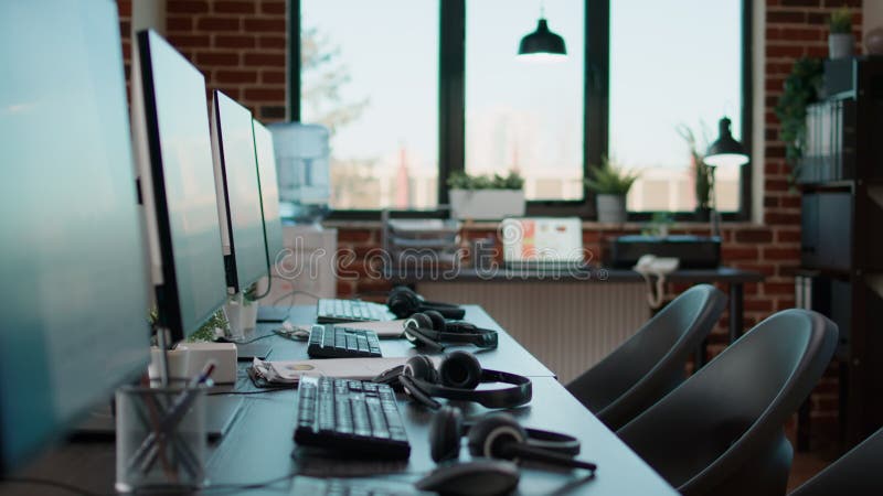 Desk with Multiple Monitors Displaying Terminal Window and Artificial ... Desk with Multiple Monitors Displaying Terminal Window and Artificial ...