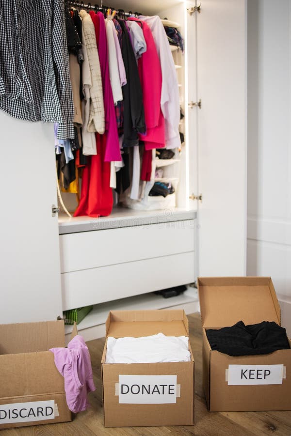 Vertical Photo Wardrobe with Things for Charity, Decluttering Stock ...