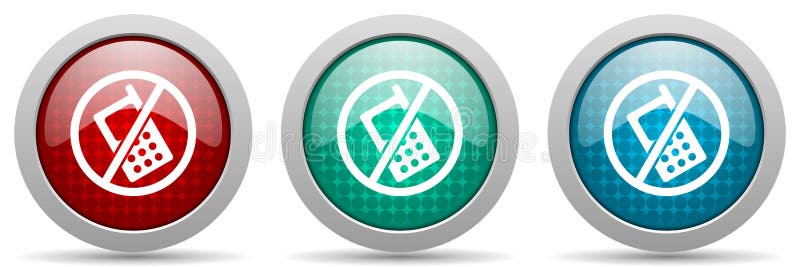 No Phone Vector Icon Set, Glossy Web Buttons Collection Stock Vector ...