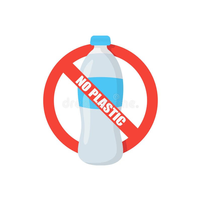 No Plastic, Bottle and Prohibition Sign, Flat Stock Illustration ...