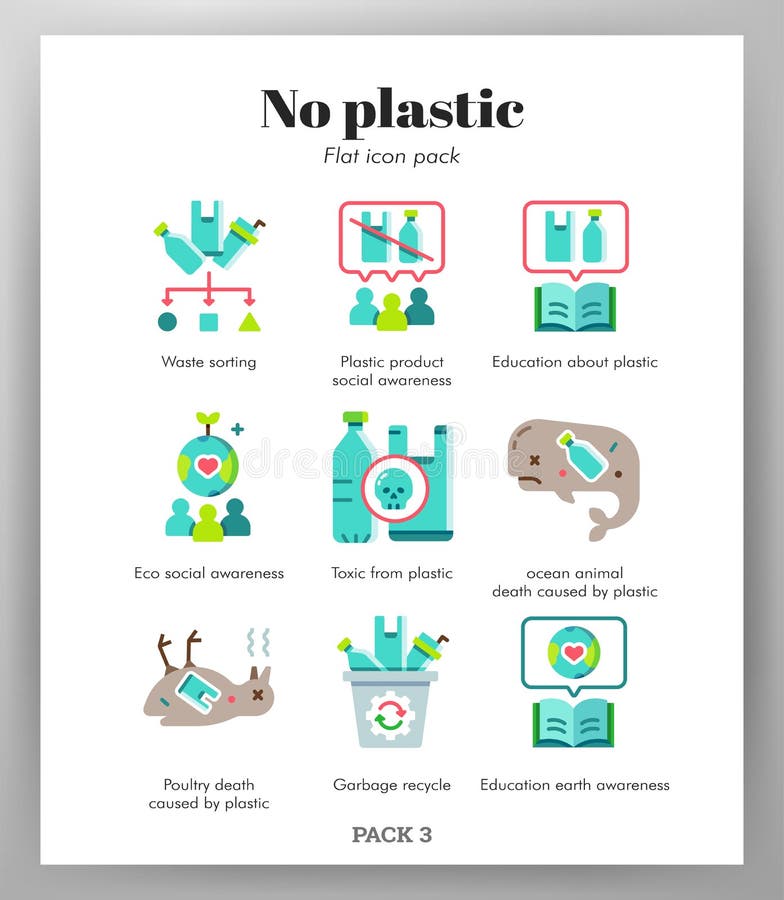 No plastic icons flat pack stock vector. Illustration of disposal ...