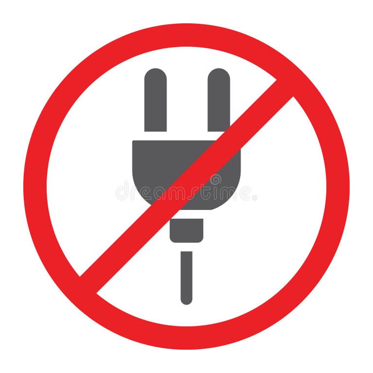 No Plug Glyph Icon, Prohibited and Forbidden, Do Not Connect Sign ...