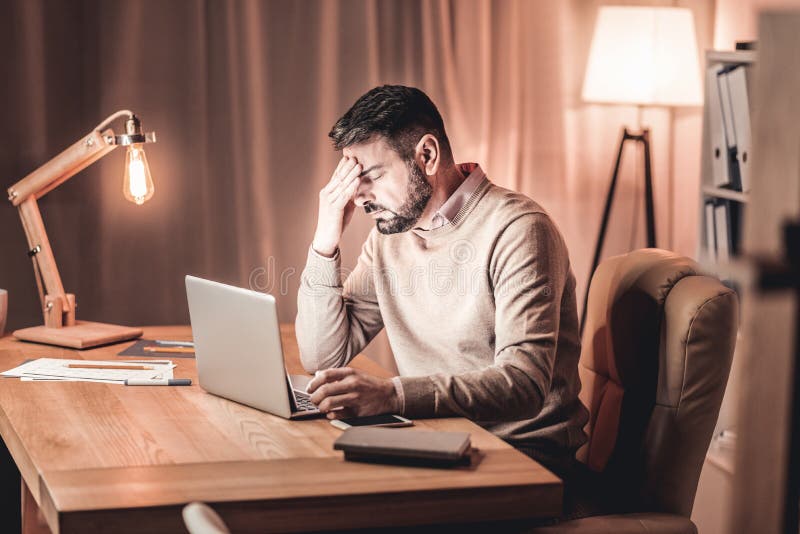 Exhausted Businessman Working on a Project Stock Image - Image of ...