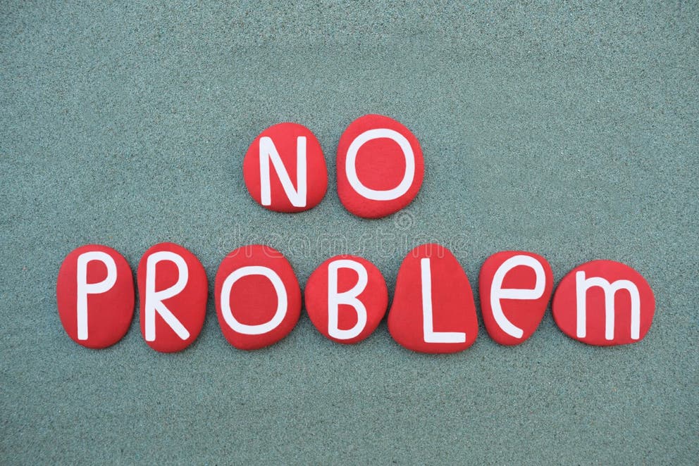 No Problem Text Composed with Red Colored Stone Letters Over Green Sand ...