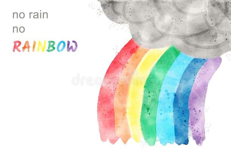 No Rain No Rainbow Hand Drawn Kids Drawing with Cloud and Rainbow Stock ...