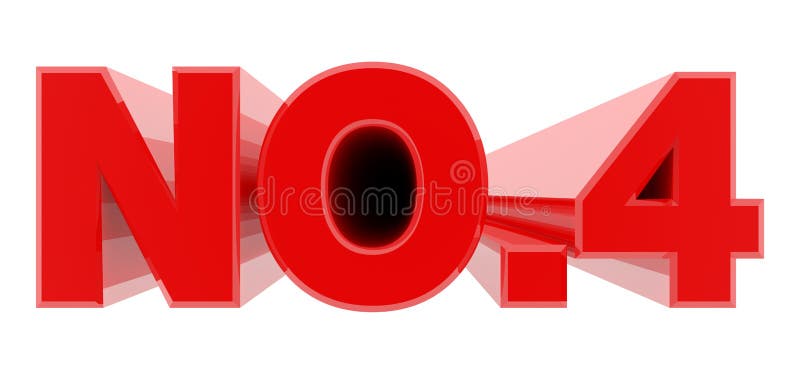 NO.4 Red Word on White Background Illustration 3D Rendering Stock ...