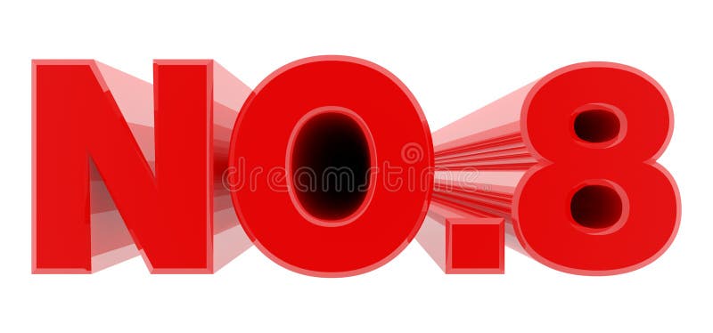 NO.8 Red Word on White Background Illustration 3D Rendering Stock ...