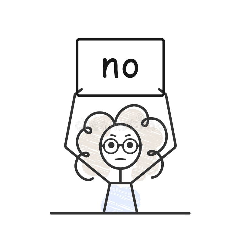 No White Banner Pessimistic Negative Answer Simple Vector Doodle Girl ...