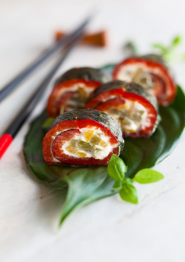 No-Rice Sushi Roll stock image. Image of orange, basil - 26739365