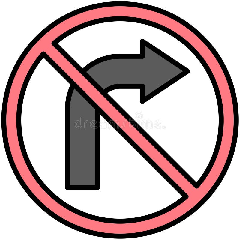 No Right Turn Icon, Prohibition Sign Vector Illustration Stock Vector ...