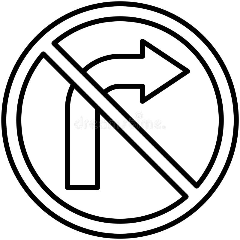 No Right Turn Icon, Prohibition Sign Vector Illustration Stock Vector ...