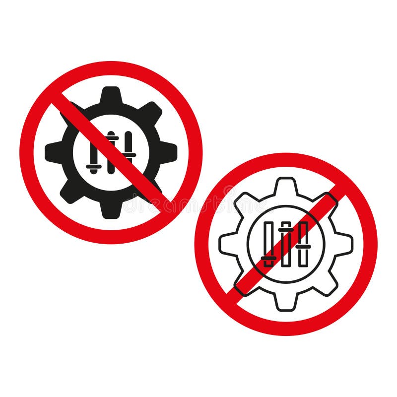 No Settings Icons. Red Prohibition Circles. Gear with Controls. Vector ...