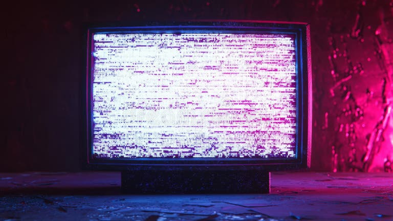 No Signal Screen with White Noise Texture, Glitch Patterns, and ...
