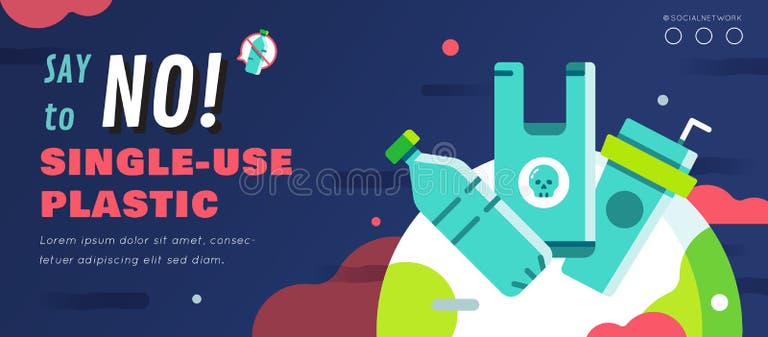 No Single Use Plastic Banner Layout Stock Vector - Illustration of icon ...