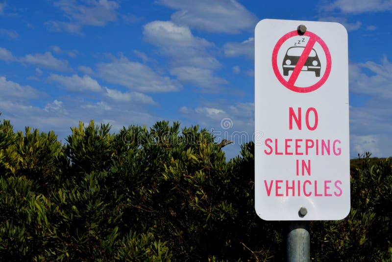 No sleeping in vehicles stock image. Image of camper - 31577661