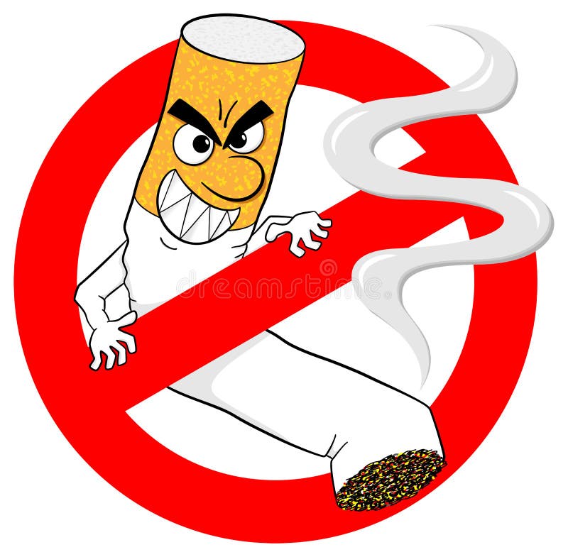 No Smoking Sign with Cartoon Cigarette Stock Vector - Illustration of ...