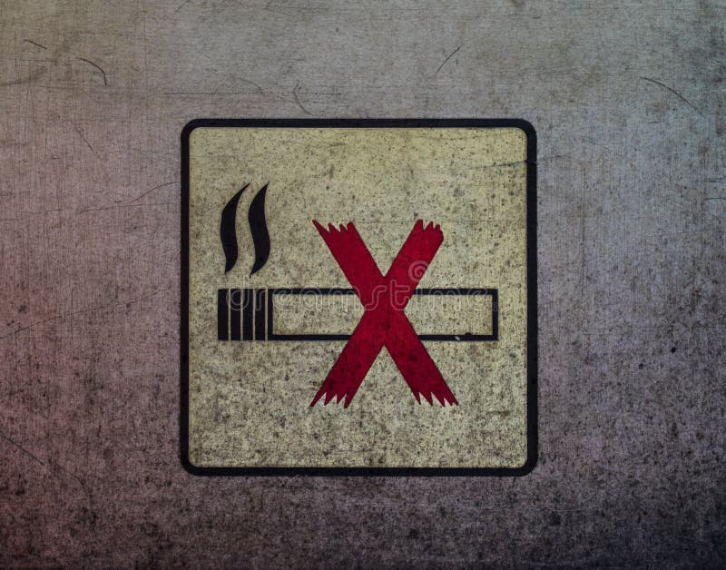 No Smoking Sign on the Dirty Metal Wall Stock Photo - Image of public ...