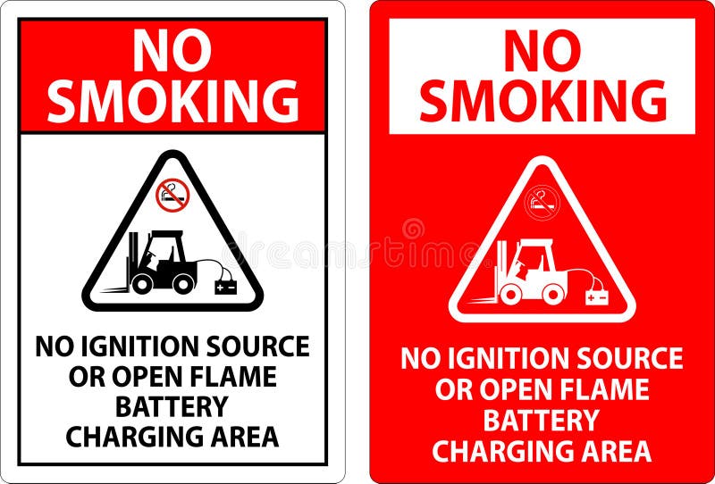 No Smoking Sign No Ignition Source or Open Flame, Battery Charging Area ...