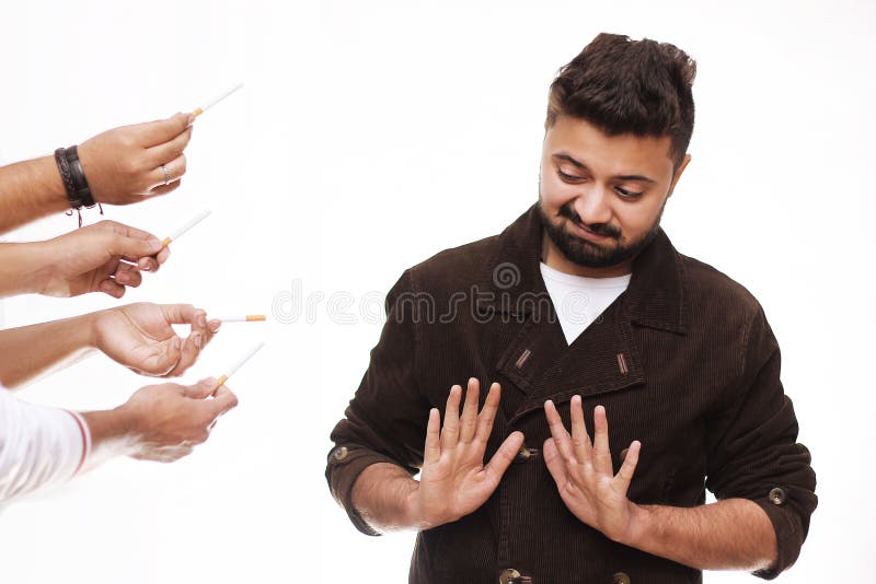 No Smoking. Young Man Refusing Cigarette Isolated on White Stock Photo ...