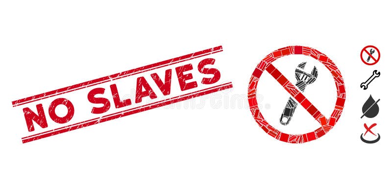 No Spanner Mosaic and Scratched No Slaves Stamp Seal with Lines Stock ...