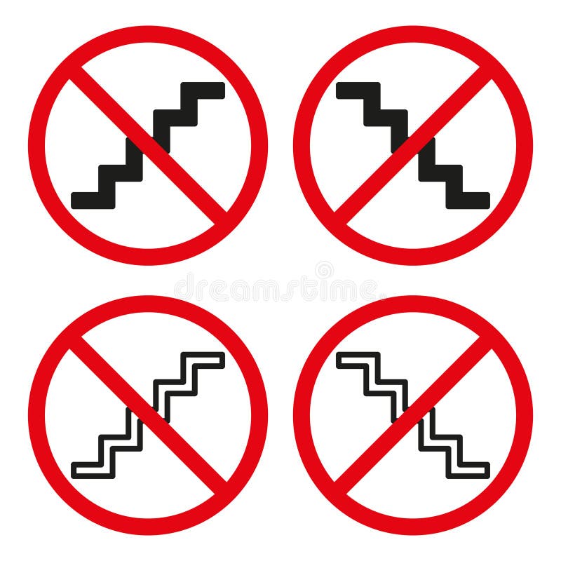 No Stair Access Symbols. Staircase Prohibited Vector Icons Stock Vector ...