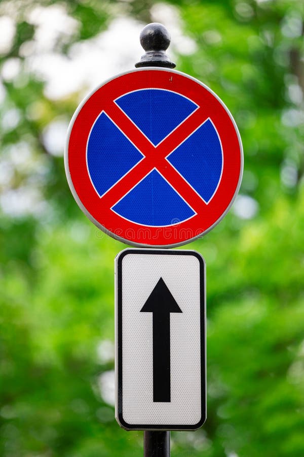 No Stopping Road Sign with Arrow Stock Image - Image of restricted ...